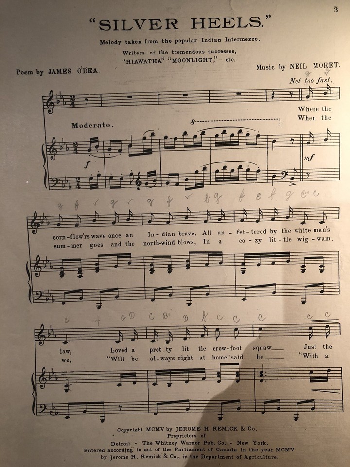 1905 Native American sheet music SILVER HEELS by Neil Moret | eBay