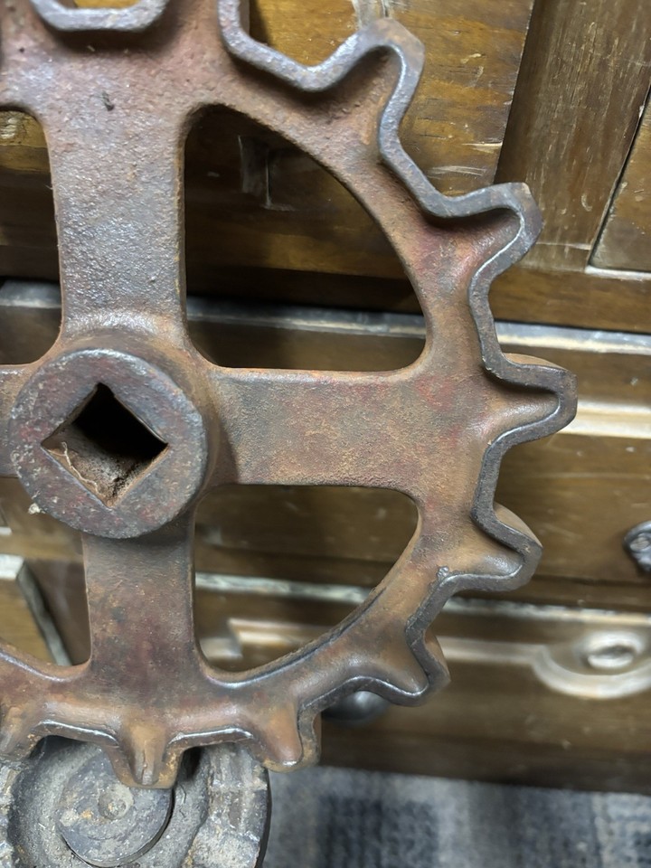 Antique 8 1/2" Cast Iron Gear Sprocket Steampunk Industrial Cog Farm JD ...