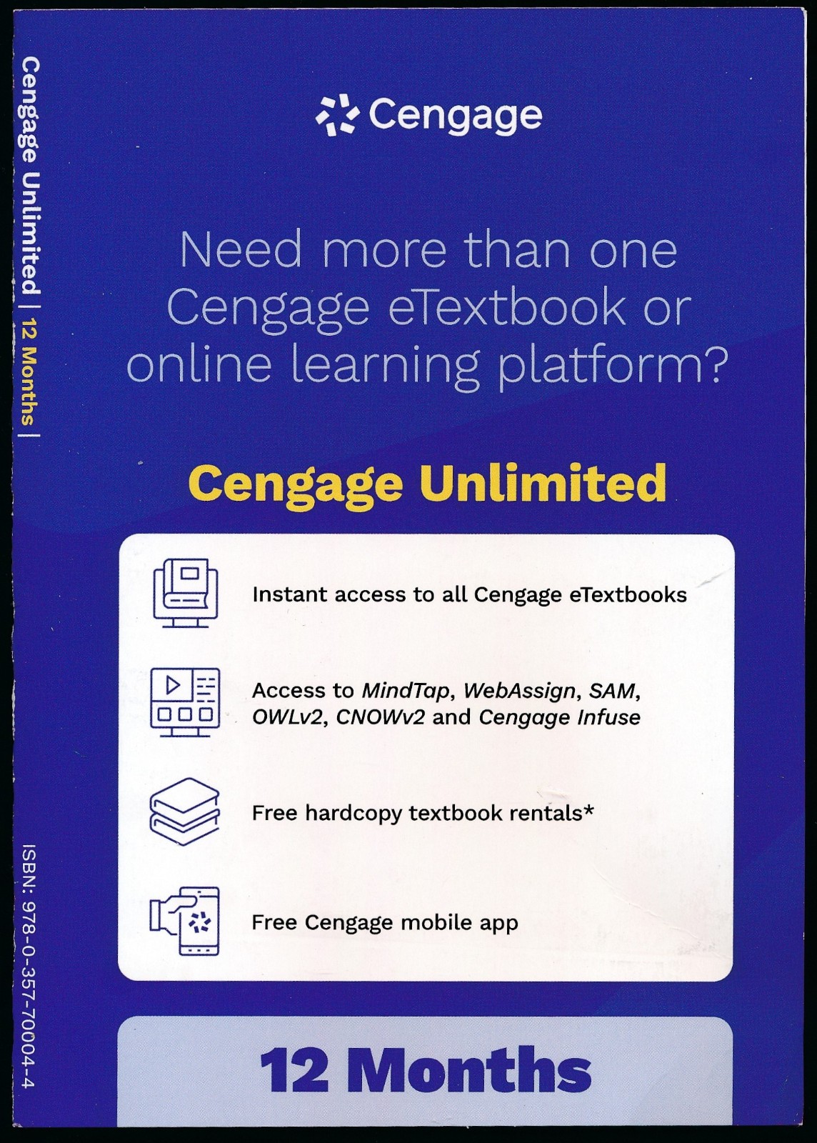 Cengage Unlimited Multi-Term 12 Month Access Code Card Rentals MindTap ...