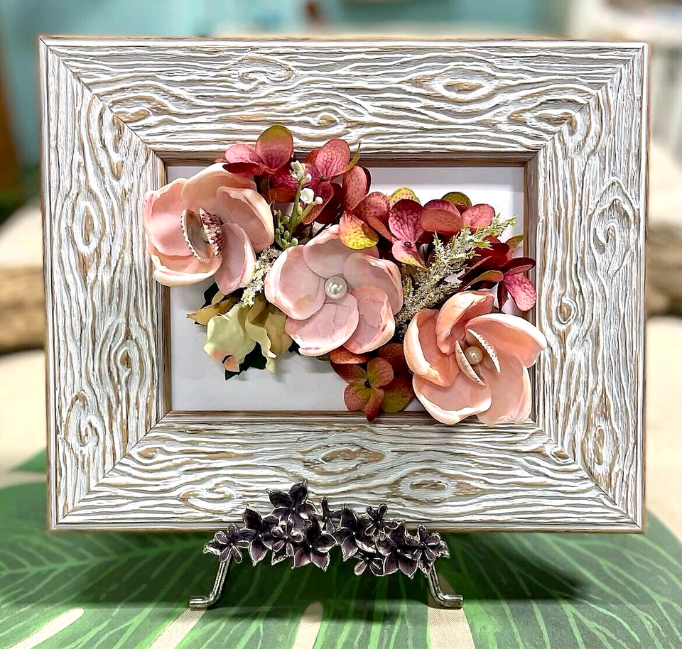 Pink Seashell Flowers & Driftwood 3D Framed Art 9X11 Distressed Wood ...