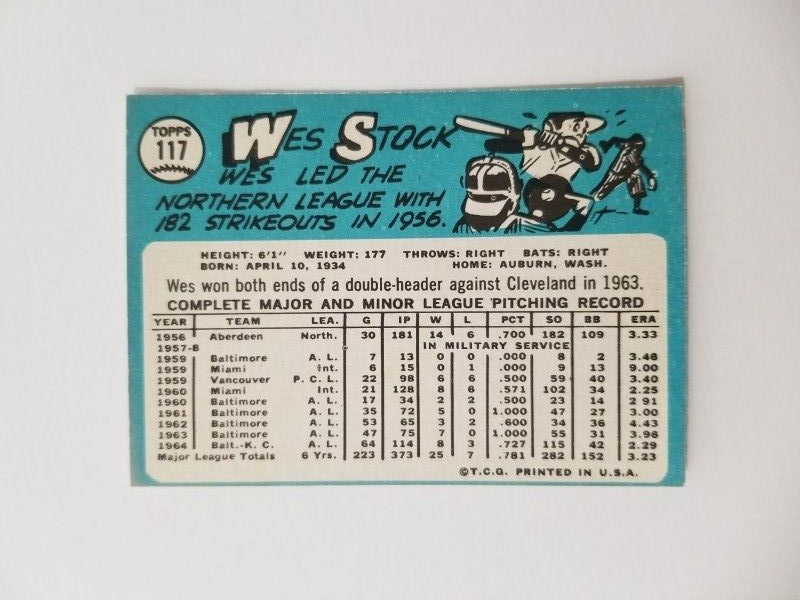 WES STOCK 1965 TOPPS BASEBALL CARD #117 KANSAS CITY ATHLETICS | eBay