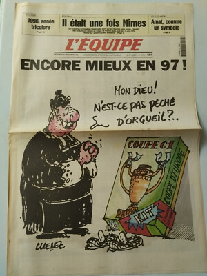 L'Equipe Journal 25/12/1996; "1997 encore mieux qu'en 1996" Dessin de ...