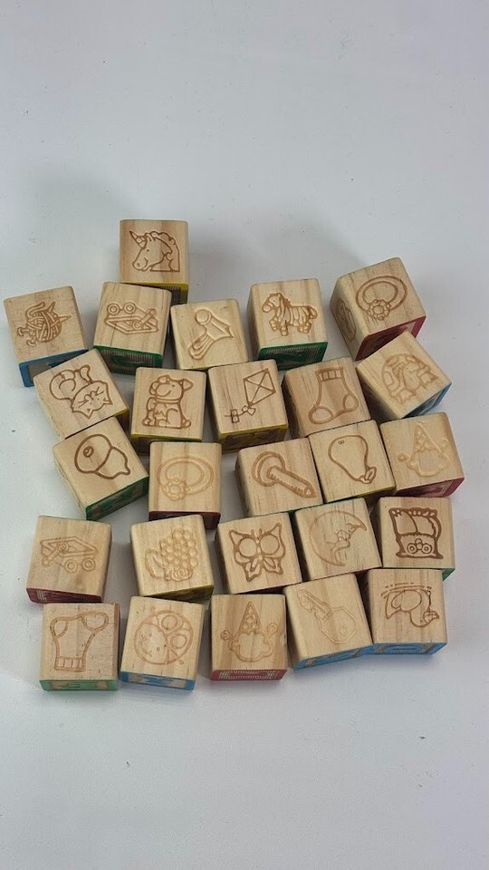 VTG Wood Alphabet Building Blocks Wooden Letter Number Lot of 26 | eBay