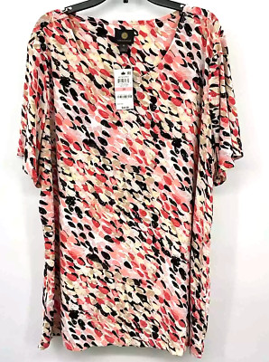 JM Collection womens top Size 2X NWT black/peach/white/tan print | eBay