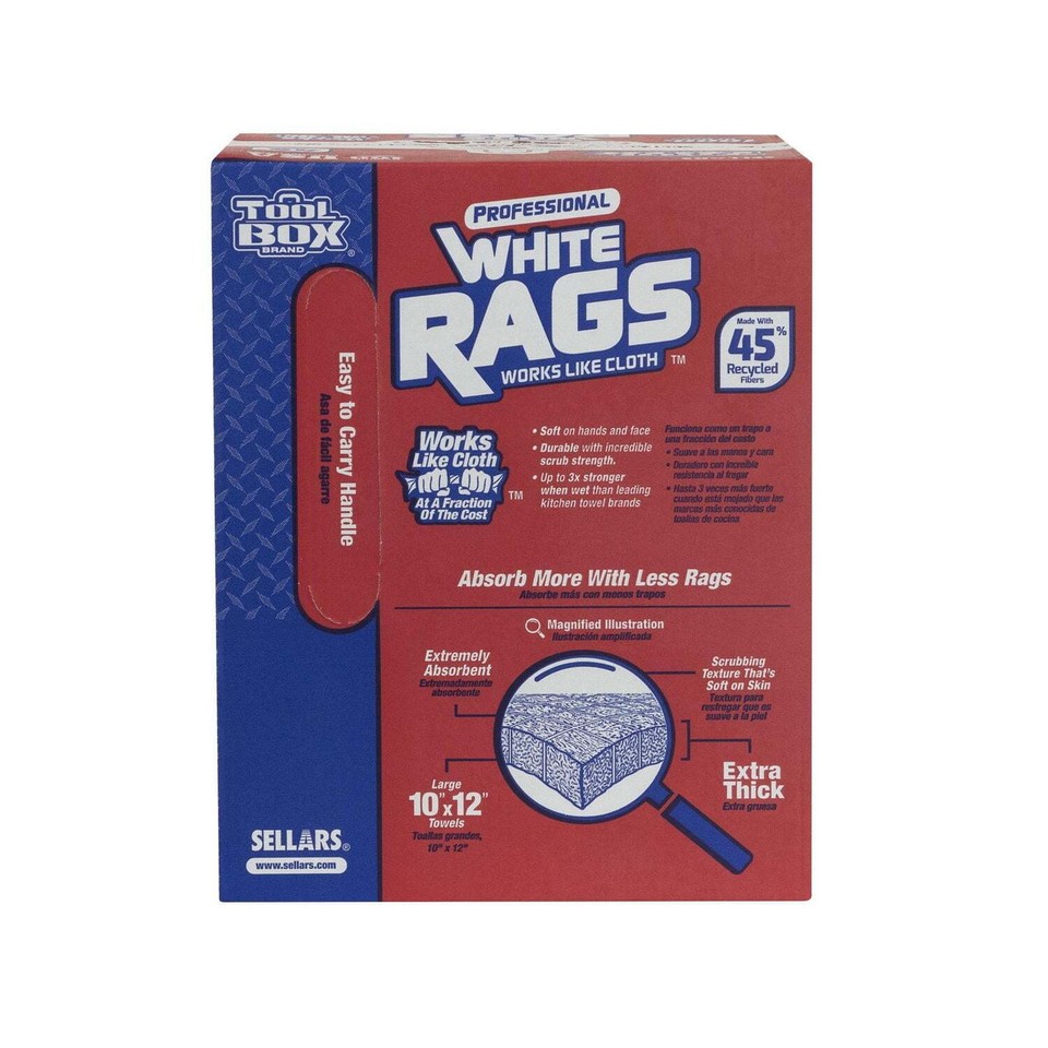 ToolBox® Professional White Rags, 10" x 12", 200 Sheets/Box, Multi ...
