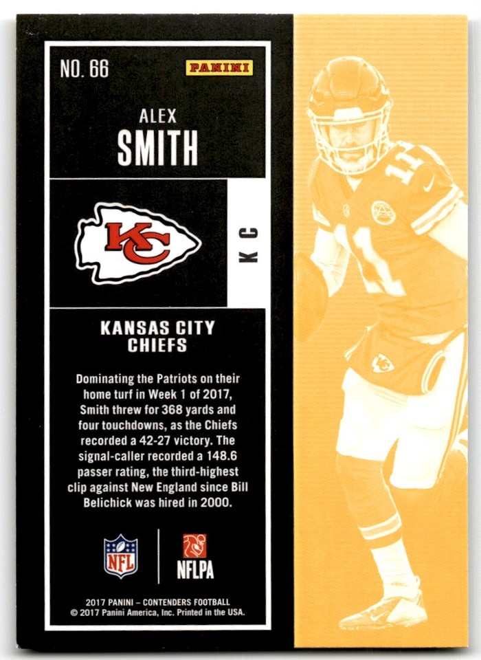 2017 PANINI CONTENDERS ALEX SMITH KANSAS CITY CHIEFS #66 | eBay