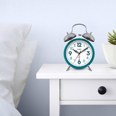 SHARP Attractive Classic Style Twinbell Quartz Analog Alarm Clock (Teal ...