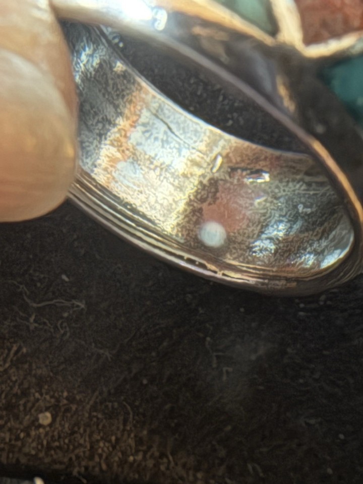 926 Sterling Silver Native Crushed Inlaid Turquoise & Coral Band Ring ...