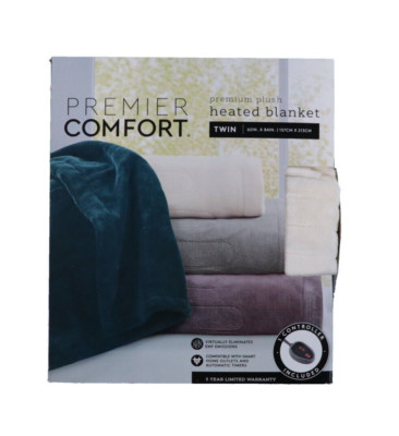 Premier Comfort Electric Heated Blanket Soft Warm Polyester Plush White ...