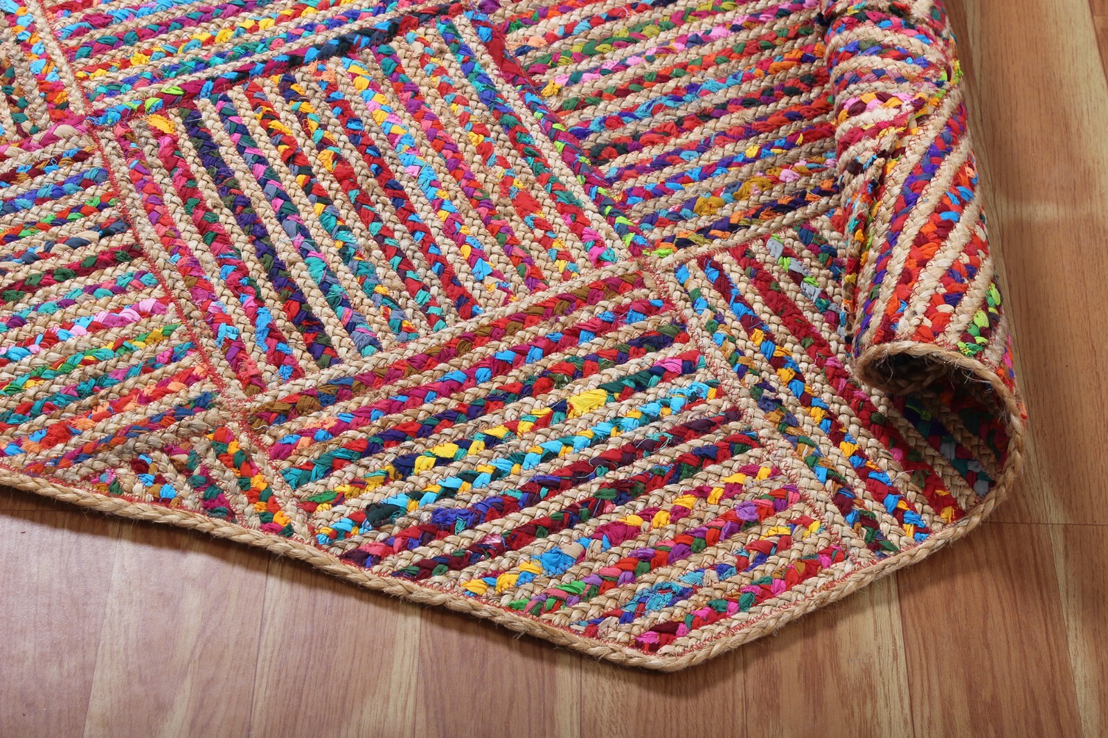 Red Octagon Kilims Hand Braided Cotton Jute Area Rug Living Room ...