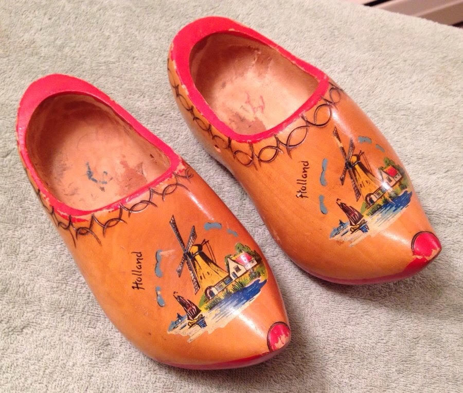 2 Vintage Hand Carved Dutch Wood Clogs Shoes Small Hand Painted Holland ...
