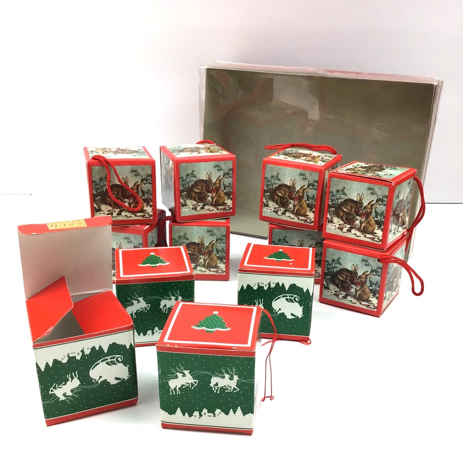 Gift Boxes Christmas Rabbits Favors Candy Party Red & Green Vintage ...