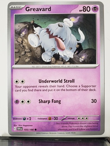 Greavard 105/198 - NM / M - Scarlet Violet Pokemon Card - $2 Combined ...