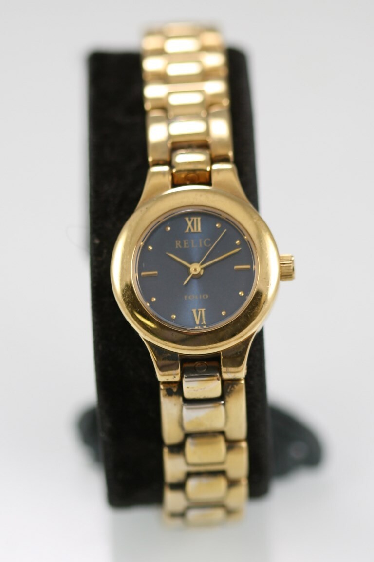 Relic Folio Watch Women Silver Gold Stainless Steel WR Battery Blue ...