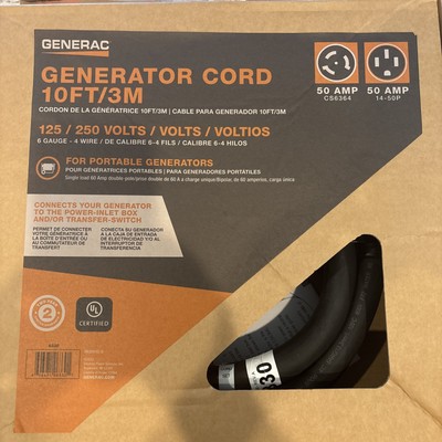 Generac GNC-6330 10' 50Amp Generator Cord W/Nema 1450 Male/Locking ...