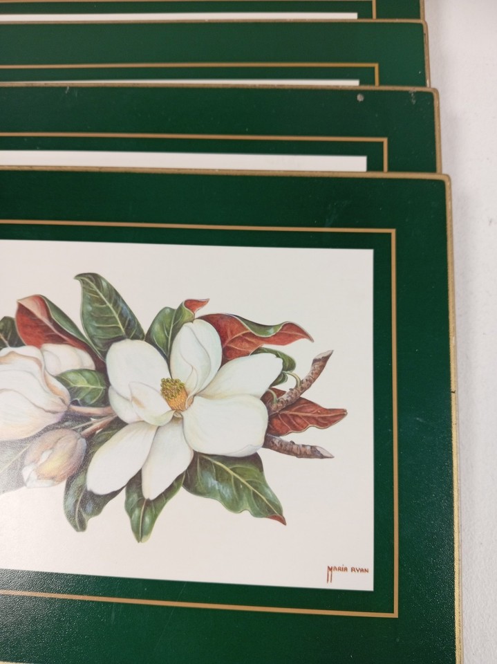 Set of 6 Maria Ryan Magnolia Cork-Backed Placemats Green Floral Art ...