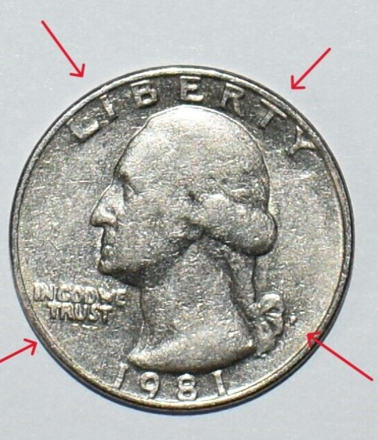 1981 P Quarter Filled Mint Mark Filled Lettering, Die Clash, DD Multi ...
