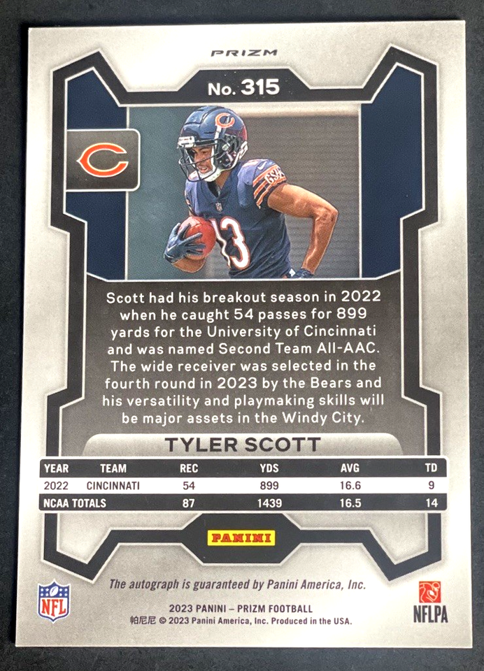 2023 Panini Prizm Tyler Scott Rookie silver Prizm AUTO RC #315 Bears | eBay