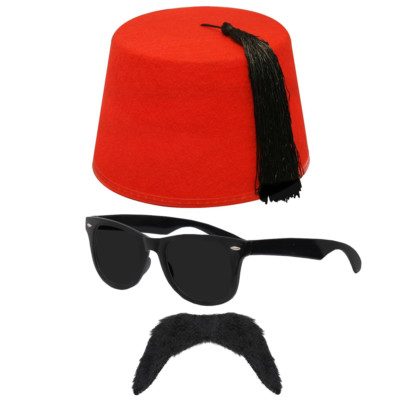 ADULTS ARAB 3 PIECE SET FEZ KUKI MUSTAF RUSSIAN 70'S SPY FANCY DRESS ...