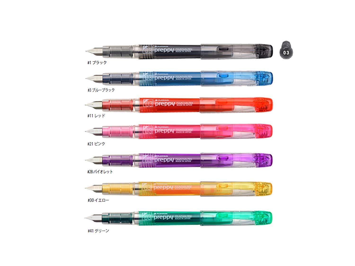 PLATINUM PSQ-300 Preppy 03 Fountain Pen Set of 7 Colors Fine Point ...