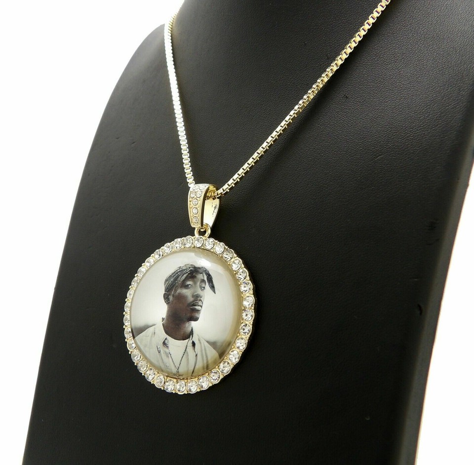 Iced 2Pac Picture Frame Pendant & 18"~ 24" Box Cuban Rope Chain Hip Hop ...