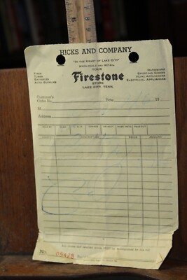 Vintage Receipt Firestone Store Hicks and Co. Lake City Tennessee | eBay