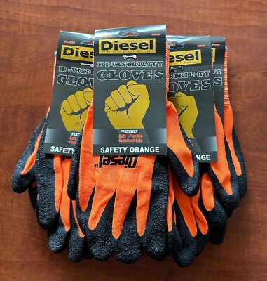 12 Pair Diesel Orange Safety Gloves Latex Coated Grip Cut Resistant | eBay