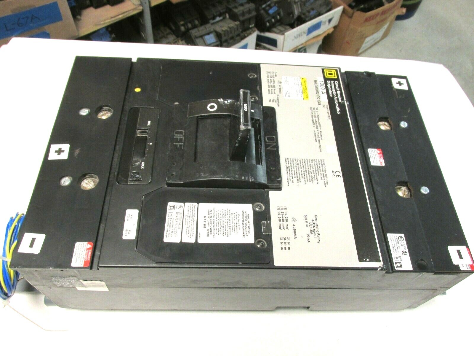 Square D MAL Breaker 1000A, 600V w/Aux. Switch Cat# MHL36100031DC1286 ...