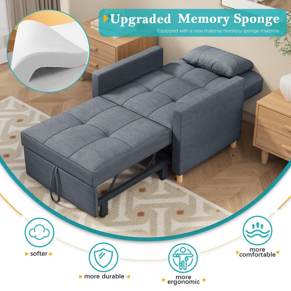 Convertible Sleeper Sofa Chair 3 in 1 Pull Out Chair Bed for Adult ...