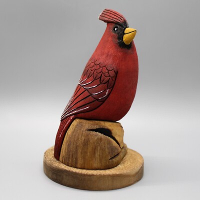 NAVAJO FOLK ART-RED CARDINAL PERCHED ON STUMP by RAY & ORLEEN LANSING ...