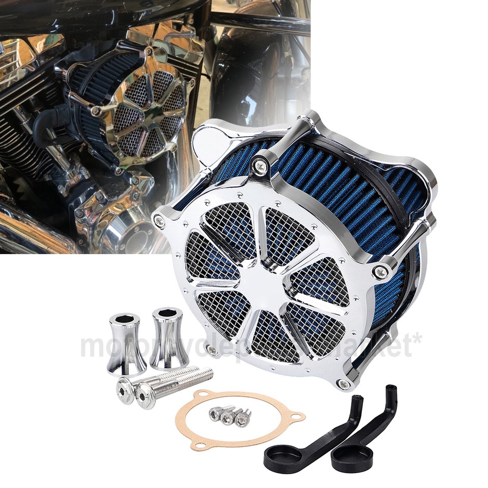 Chrome Air Cleaner Blue Intake Filter For Harley Touring Street Tri ...