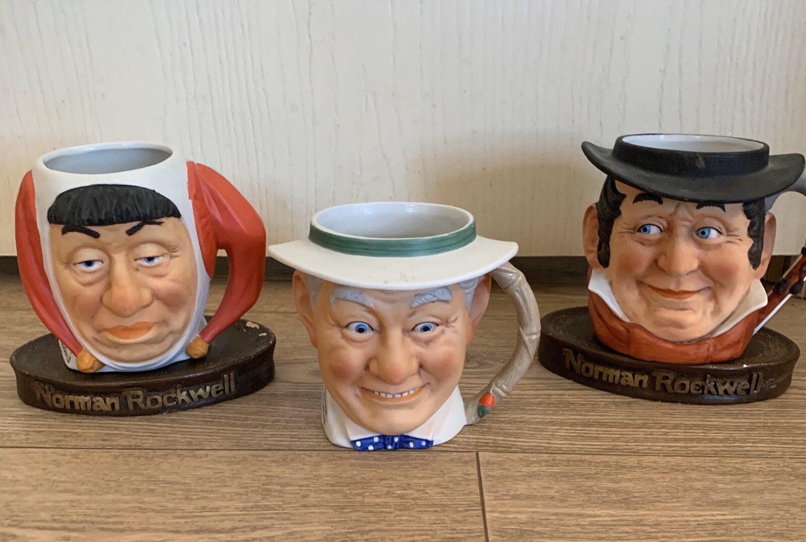 Norman Rockwell Character Steins Set of 3 w/ 2 Stands Included | eBay