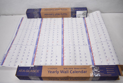 Lot of 2 At-A-Glance Yearly Wall Calendars 12 Month 24" x 36" White ...