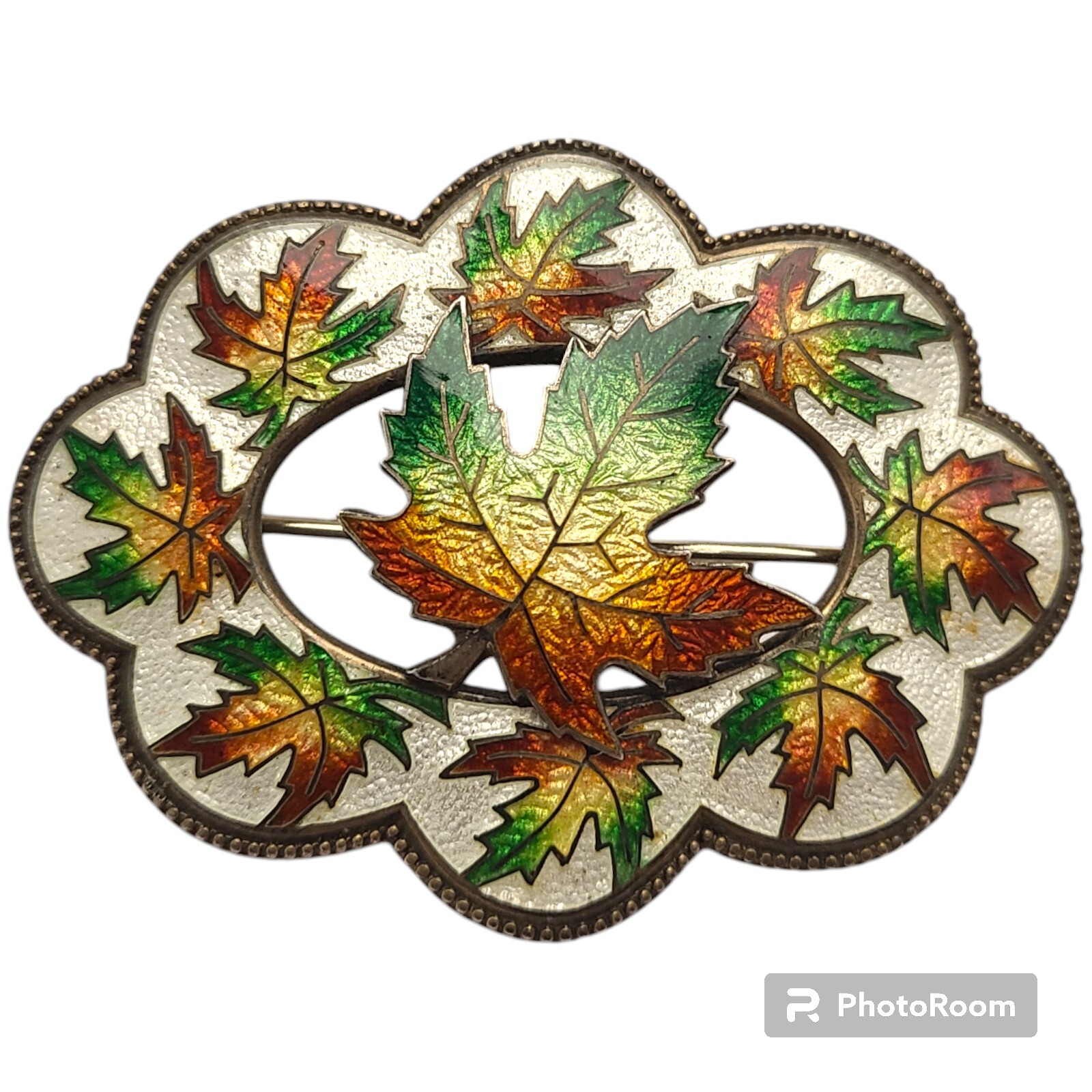 VINTAGE 1907 Large RICHARD HEMSLEY CANADA CLOISONNE STERLING MAPLE LEAF ...