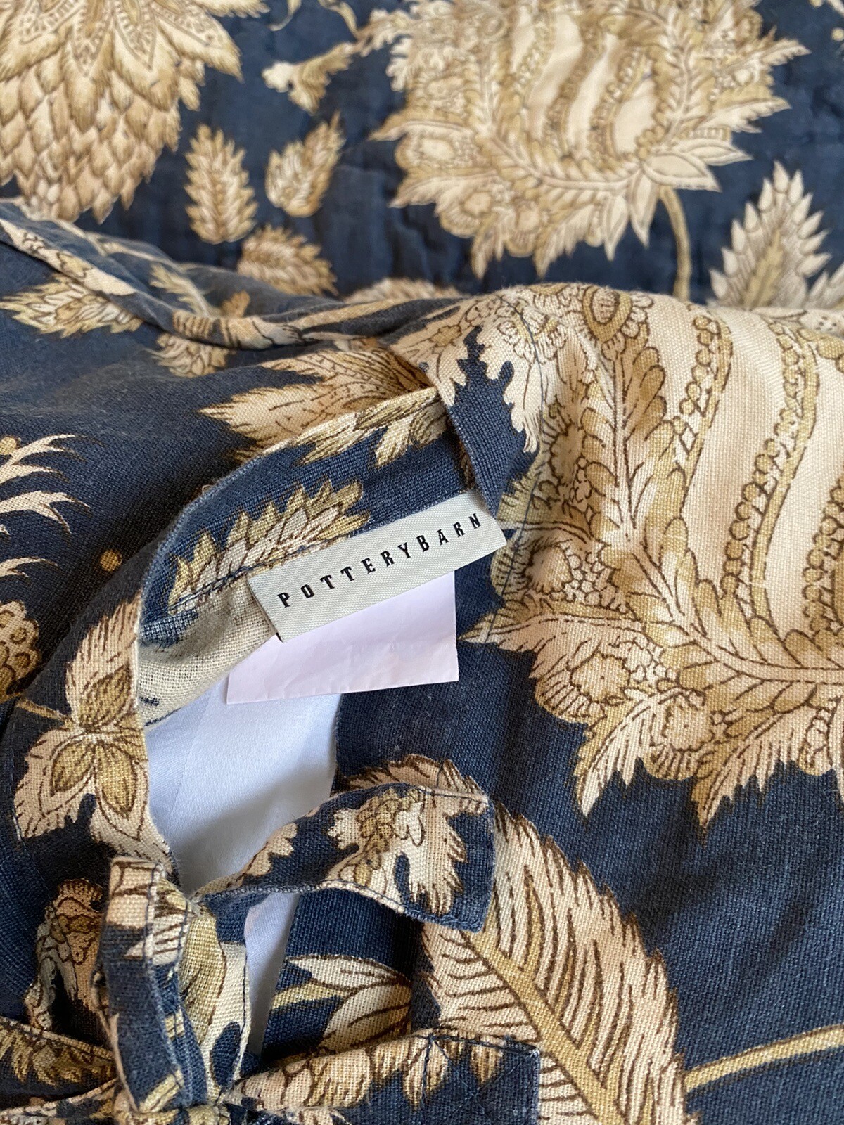 Pottery Barn Floral Pillow Shams Wells Blue Cotton Linen Quilted Set of ...