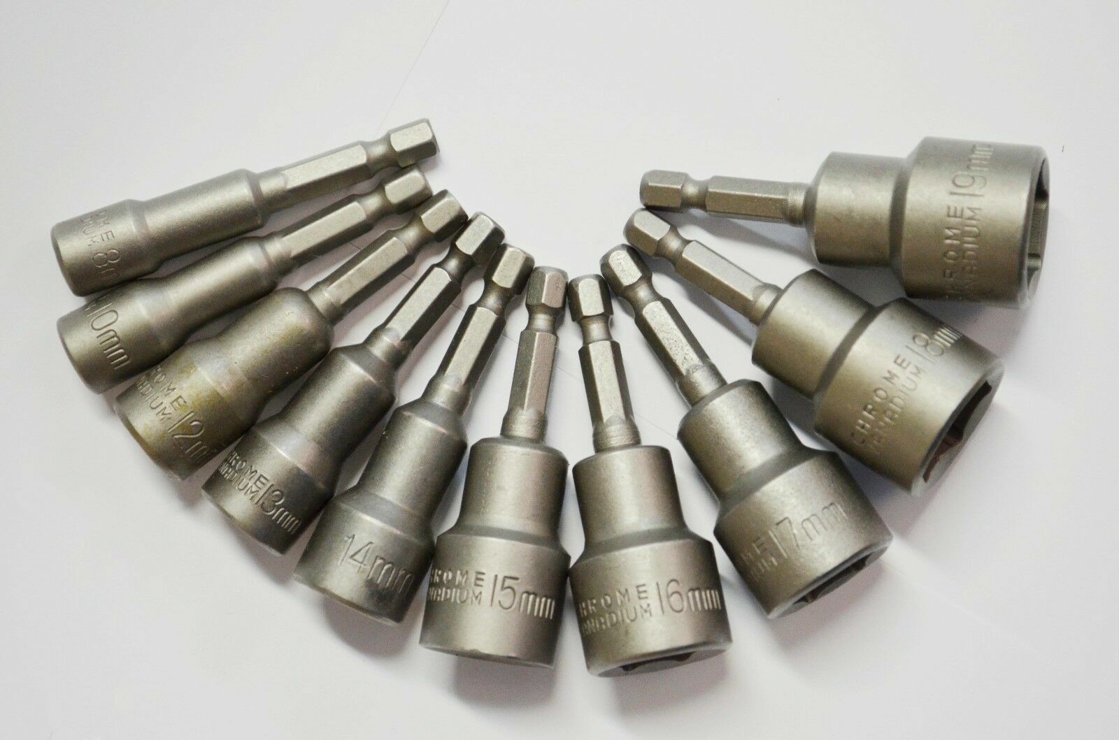 9 pc Hex Socket Nut Set Magnetic 8 10 12 13 14 15 16 17 18 mm x 65 ...