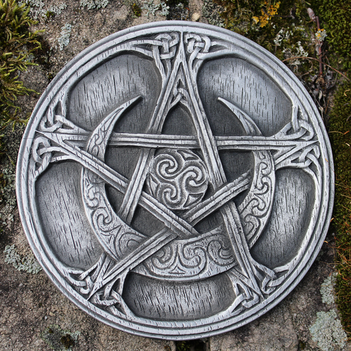 Pewter Moon Pentacle Paten Altar Pentagram Wiccan Ritual Tile Disk ...