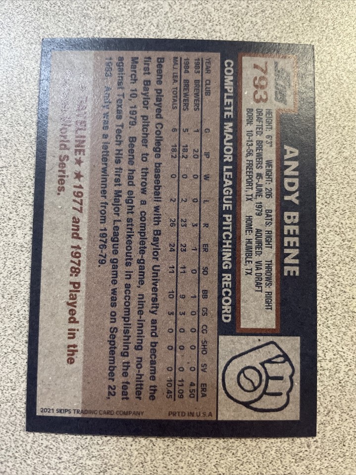 Andy Beene Autographed Custom 1984 Card Milwaukee Brewers A-243 | eBay