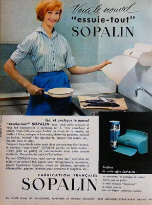 PUBLICITÉ PRESSE 1958 VOICI LE NOUVEL ESSUIE TOUT SOPALIN FABRICATION ...