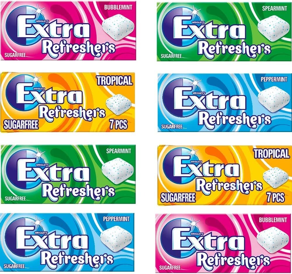 Extra Refreshers Bubblemint Spearmint Tropical 8 x Mixed Sugar free ...
