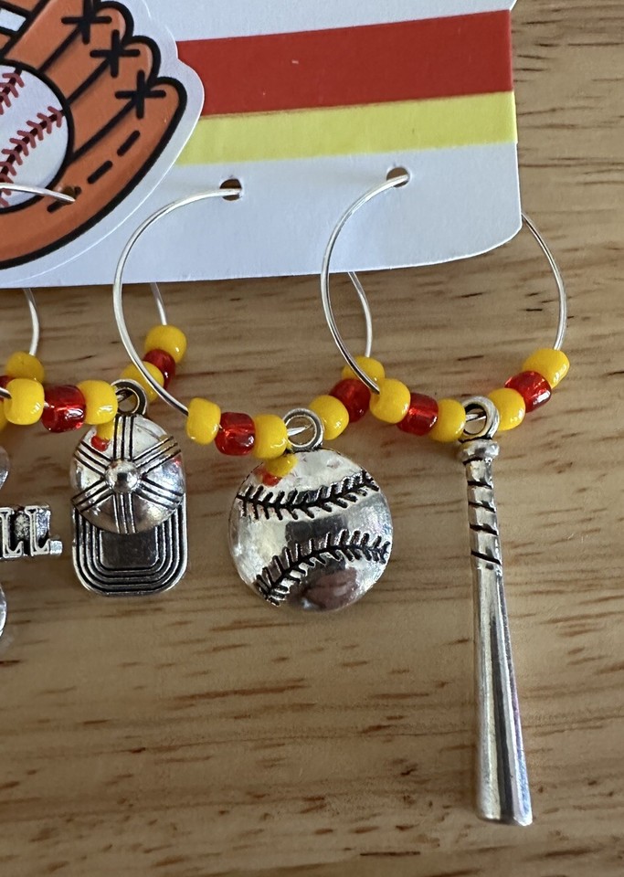 Baseball Wine Charms, Red Yellow Baseball Wine Charms, Baseball Fan🍷⚾️ ...