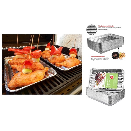 30-Pack Disposable Grill Toppers, Aluminum Foil Grill Pans with Holes ...