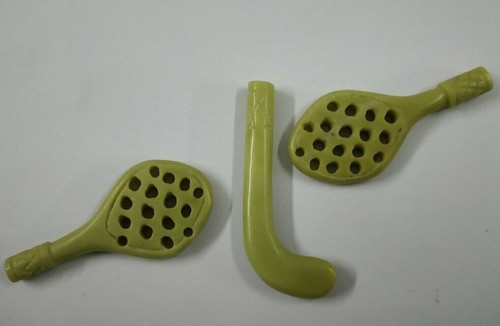 Serpentine Carving Figure Racket Pair And Hockey 3 Pc. 77 Cts Natural ...