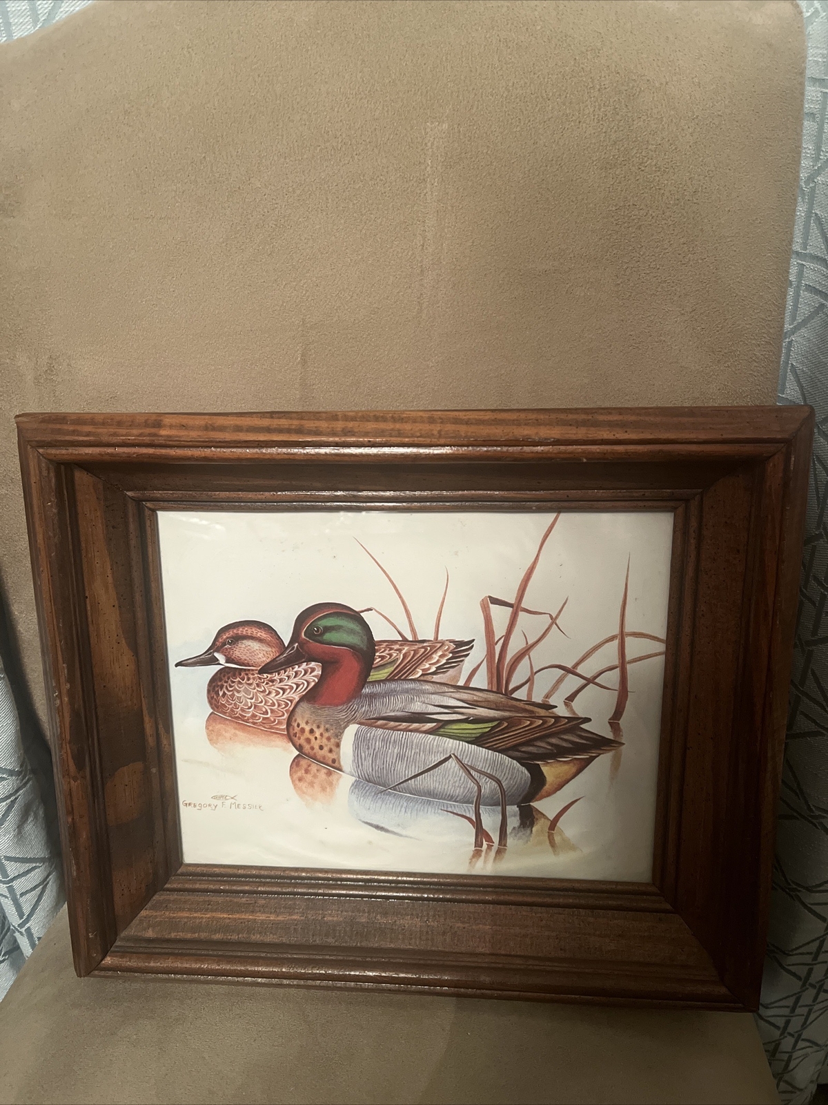 Vintage Gregory F. Messier Mallard Ducks Print Deep Wood Framed Signed ...