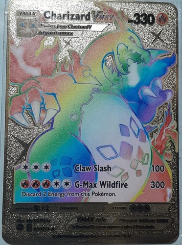 POKEMON Gold Metal Charizard Card VMAX HP 330 Rainbow 074/073 only ...