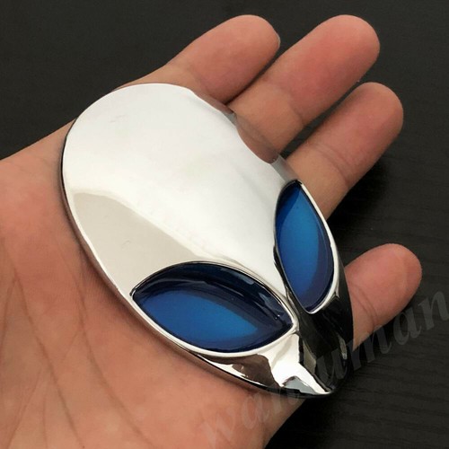 Big Metal Chrome Blue Alienware Alien Head UFO Car Emblem Badge Decals ...