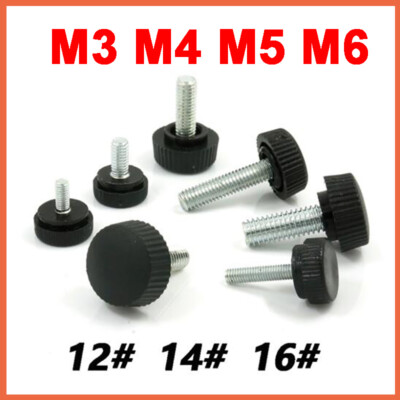 M3 M4 M5 M6 Thumb Screws Hand Knob Bolts Black Plastic Round Knurled ...