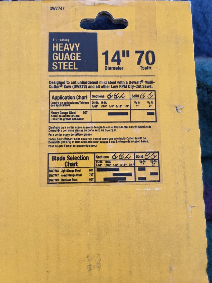 DEWALT DWA7747 14” Metal Cutting 70-tooth Circular Titanium Carbide Saw ...