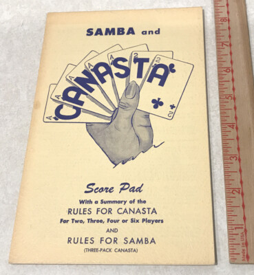 SAMBA and CANASTA Score Pad Card With Rules USA UNUSED 1950’s Card ...