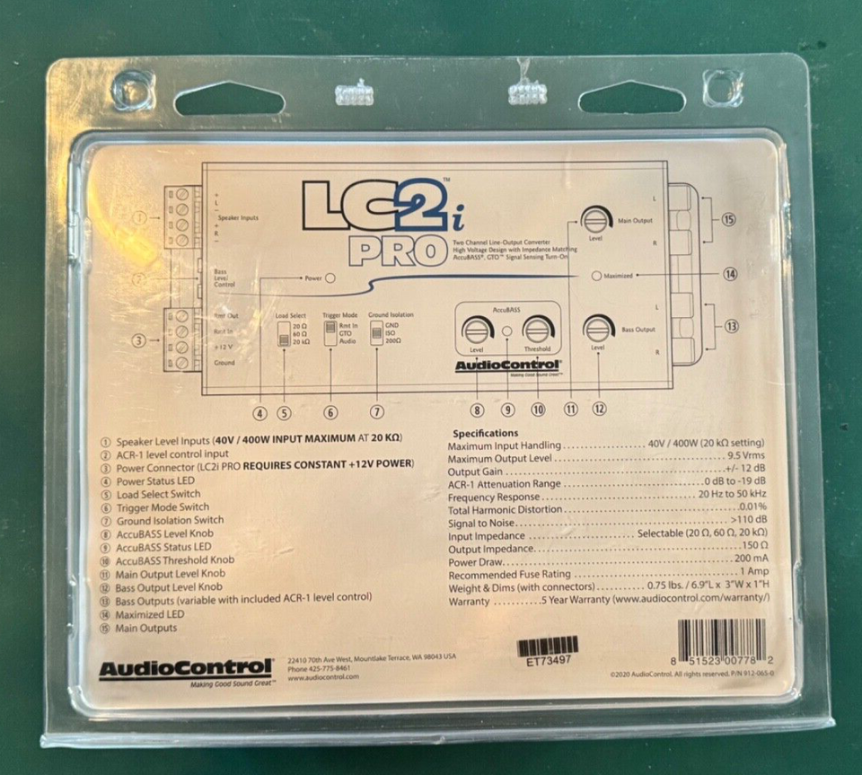 AudioControl LC2i PRO 2Channel Converter w/ ACR-1 Bass Remote Audio ...